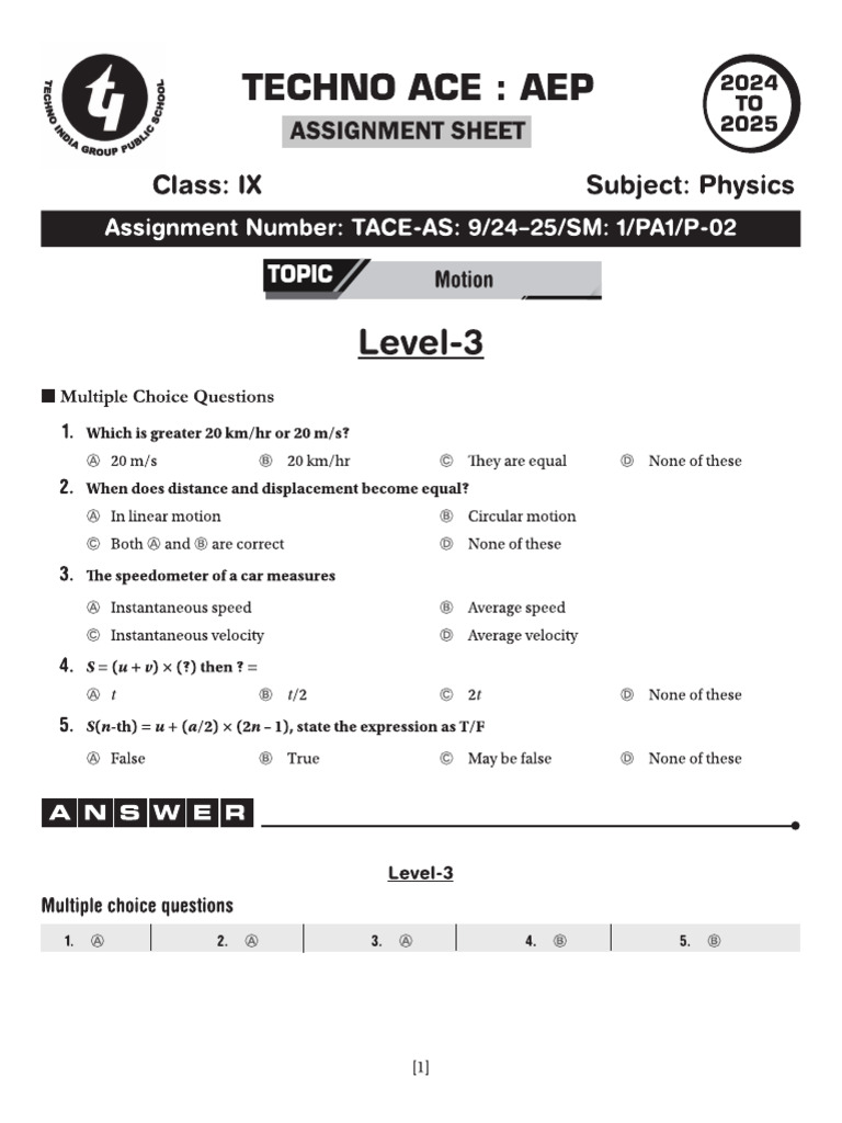 Chapter 2 Motion (Ass - L 3) IX (Phy) | PDF