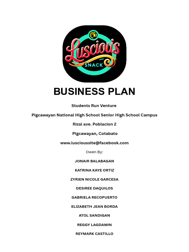 Business Plan for Students Run Venture | PDF