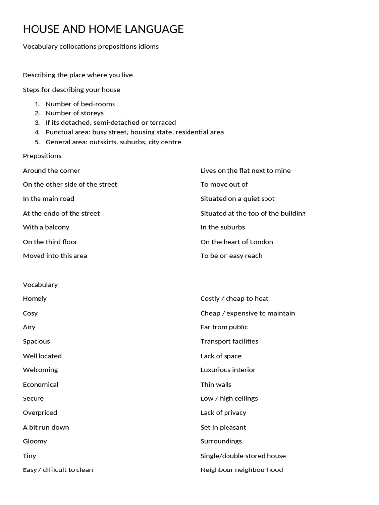 House and Home Language First Term Exam | PDF | Apartment | Home