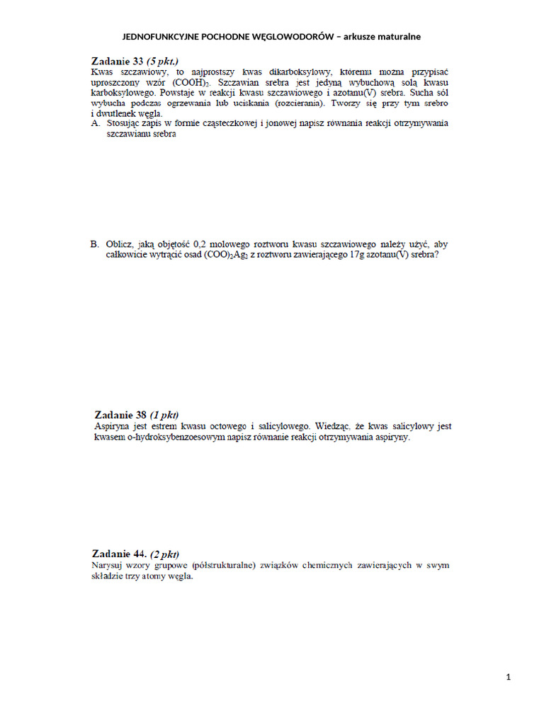 JEDNOFUNKCYJNE POCHODNE Arkusze | PDF