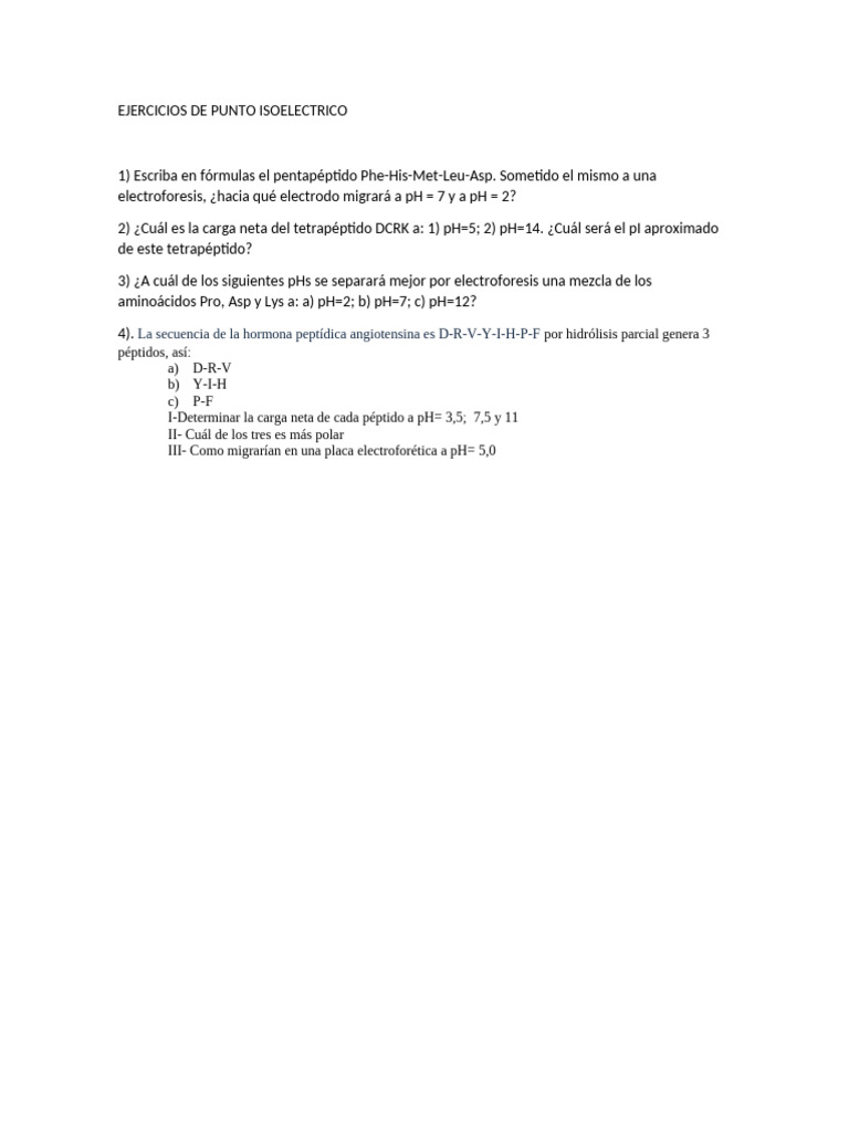 Ejercicios de Punto Isoelectrico Practicar | PDF
