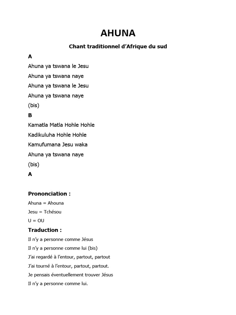 Chant traditionnel Ahuna d'Afrique du Sud | PDF