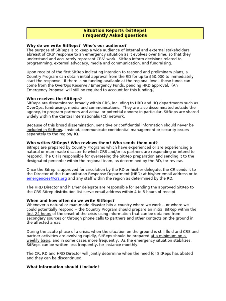 Situation Report Template Updated Nov 2014 | PDF | Congressional ...