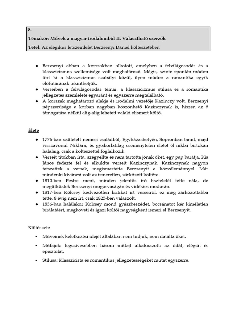 Irodalom 8 Berzsenyi.docx | PDF