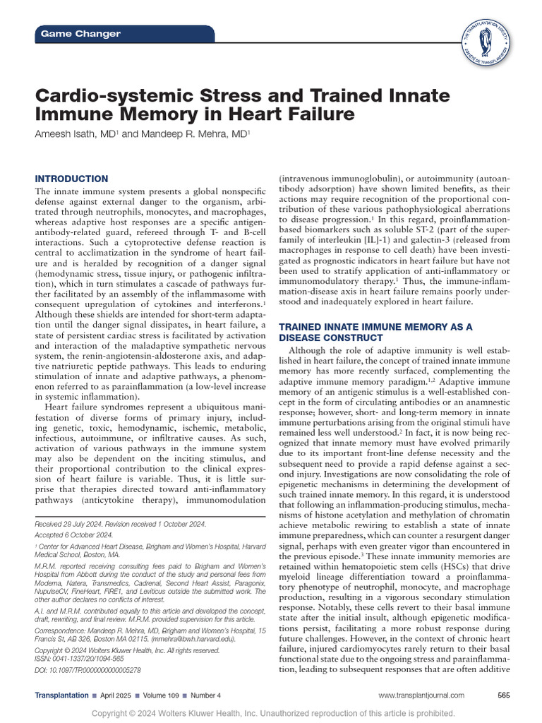 Cardio Systemic Stress and Trained Innate Immune.3 | PDF | Immune ...