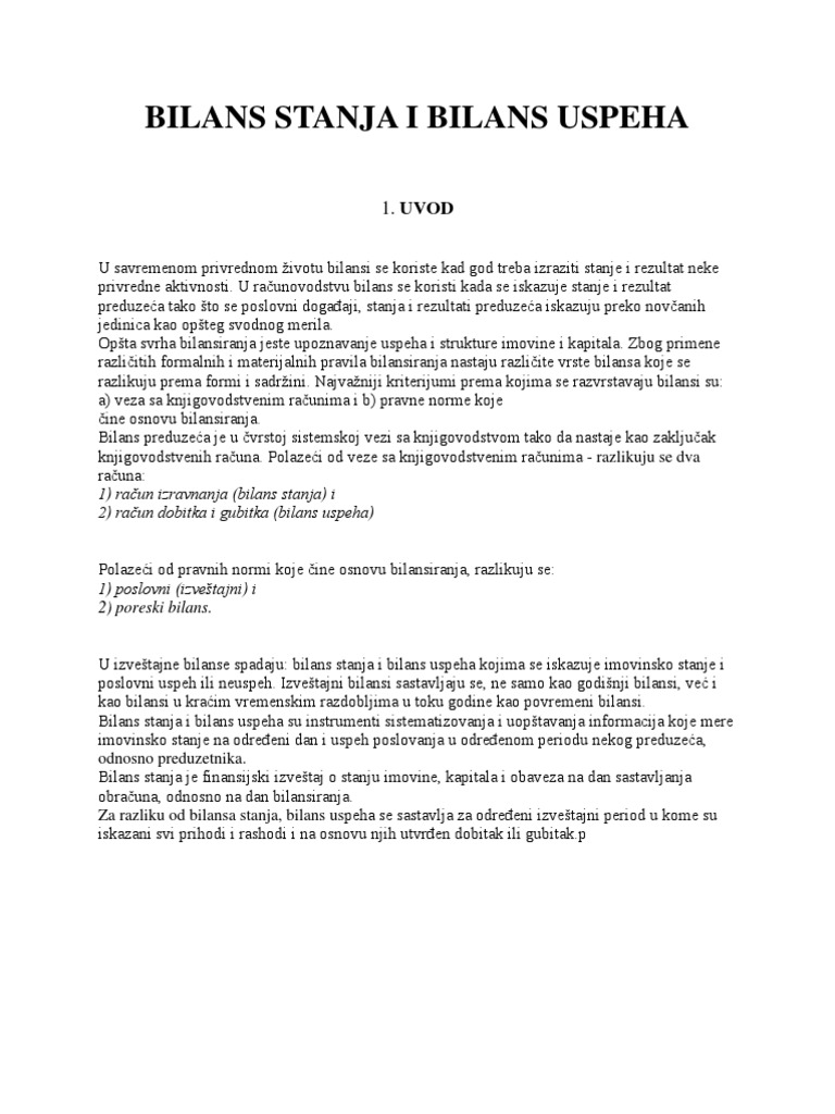 Bilans Stanja I Bilans Uspeha | PDF