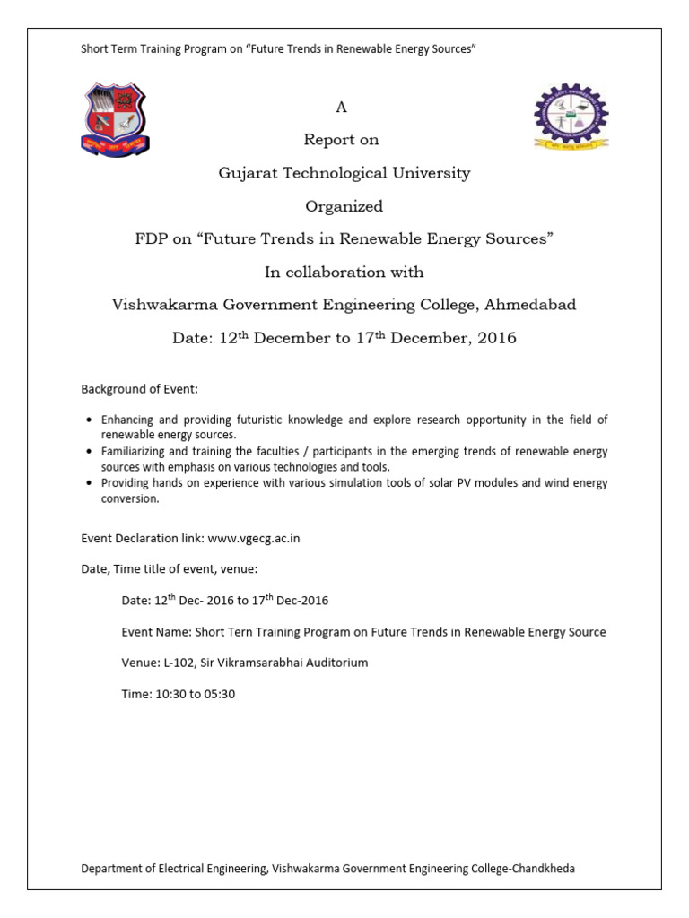 Report of STTP On Renewable Energy Sources | PDF | Solar Power ...