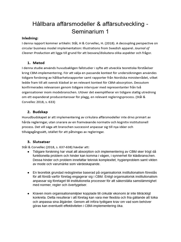 Sustainable Business Models Seminar | PDF