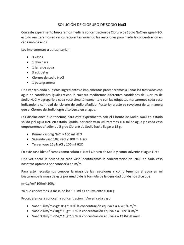 SOLUCIÓN DE CLORURO DE SODIO NaCl | PDF