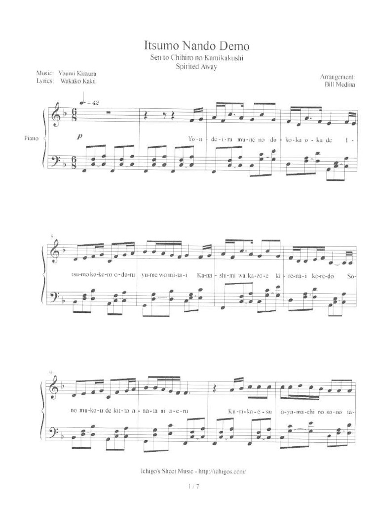 Spirited Away - Itsumo Nando Demo | PDF