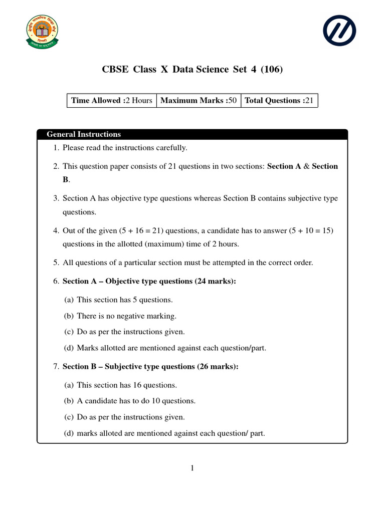 CBSE Data Science | PDF