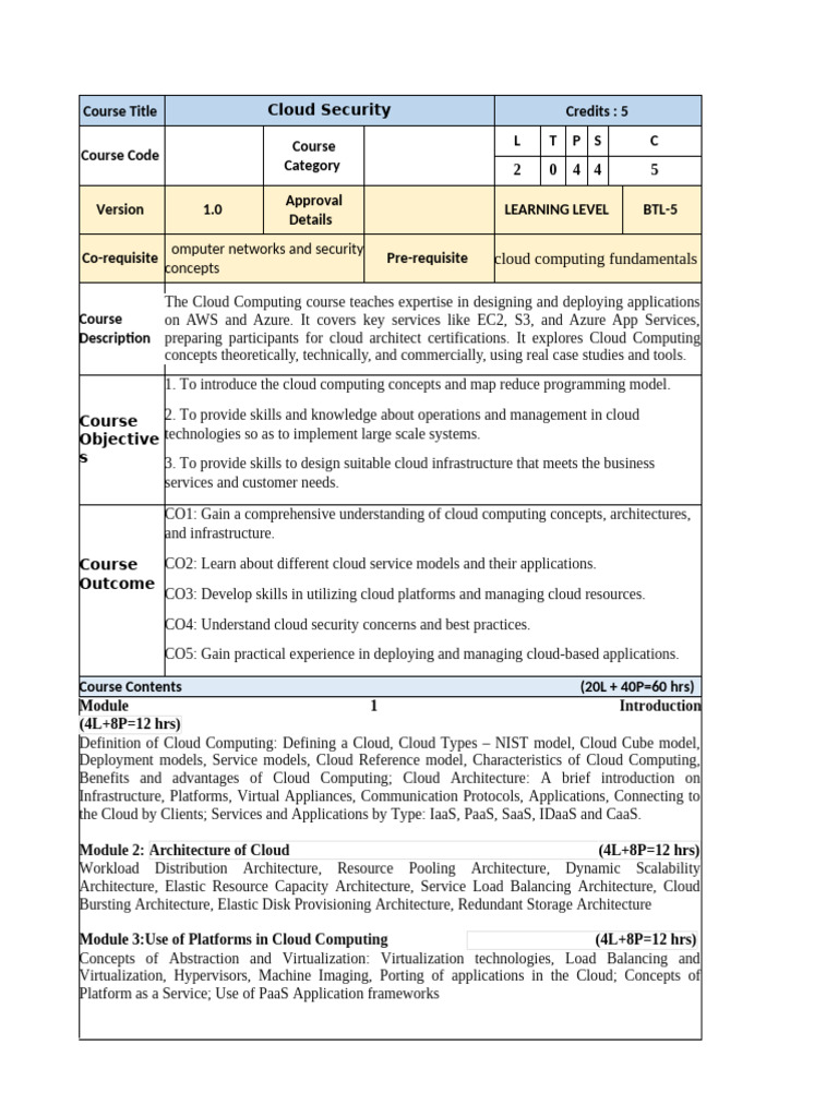 Syllabus Security Cloud 1.4.24 | PDF | Cloud Computing | Virtualization