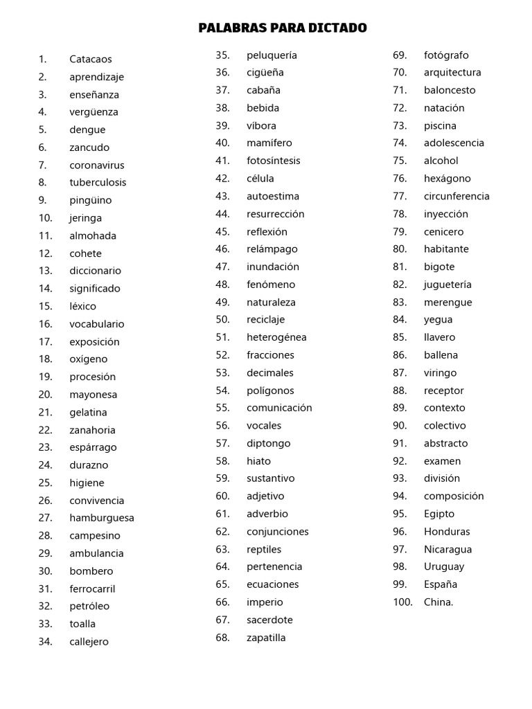 Palabras para Dictado | PDF