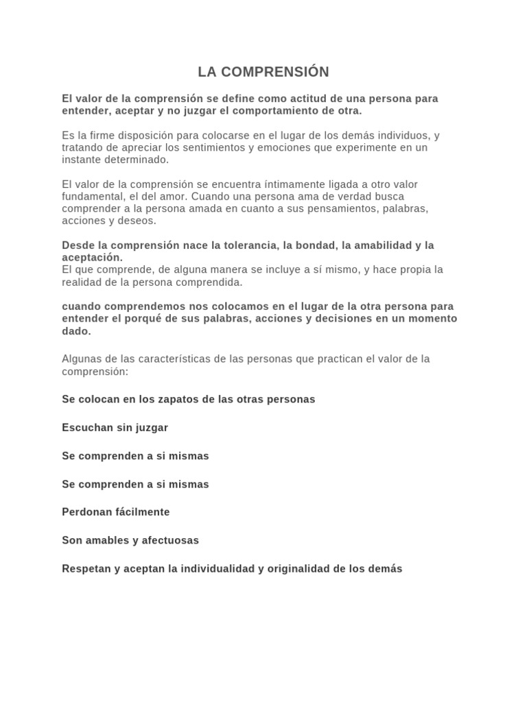 Valor La Comprensión | PDF