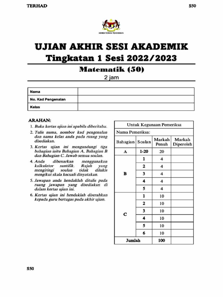 Uasa f1 Math 2022&2023 | PDF