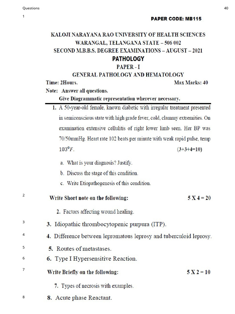 MB115 Pathology Paper I | PDF
