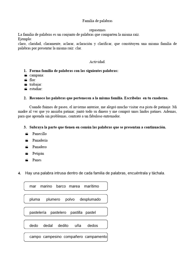 Ejemplos de Familias de Palabras | PDF
