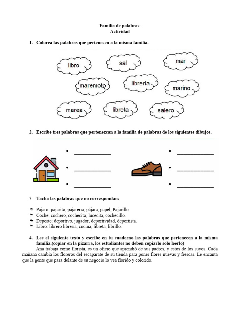 Actividad de Familias de Palabras | PDF