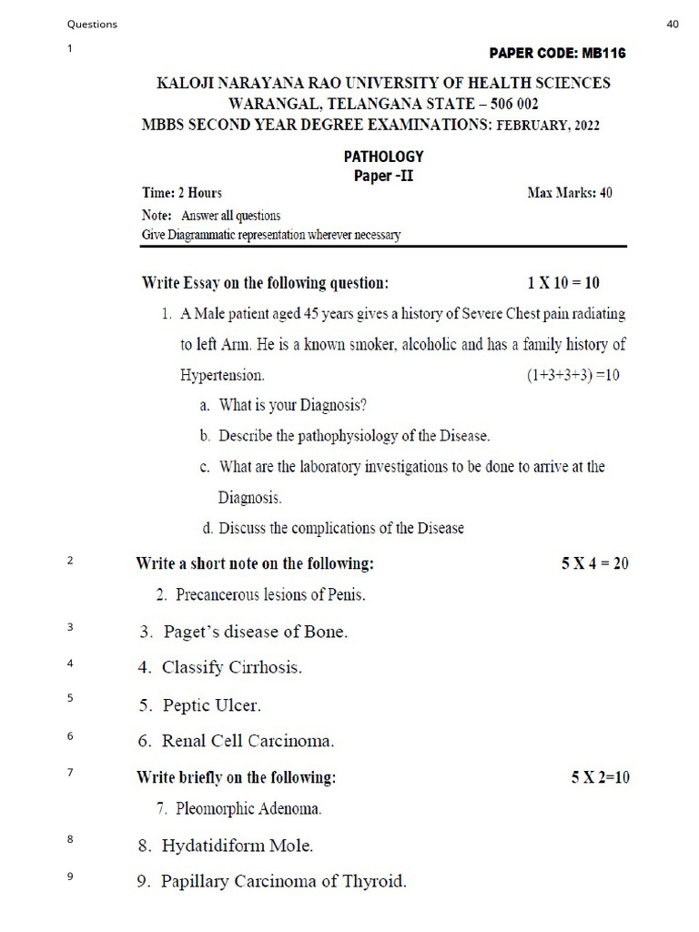 Pathology Paper II 2022 | PDF