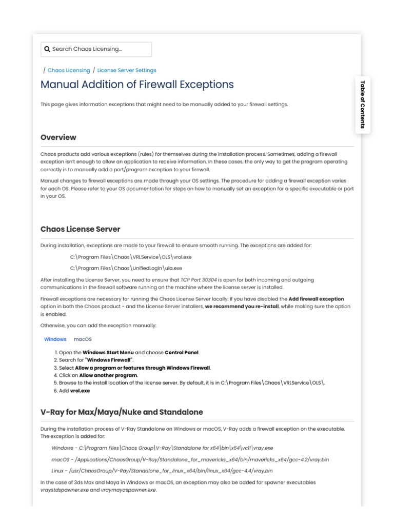 Manual Addition of Firewall Exceptions - Chaos Licensing - Sitio Global | PDF | Microsoft ...
