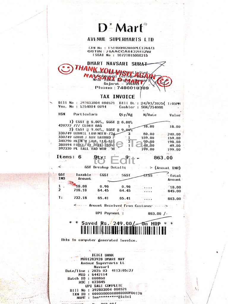 Dmart Bill Mar-2025 | PDF