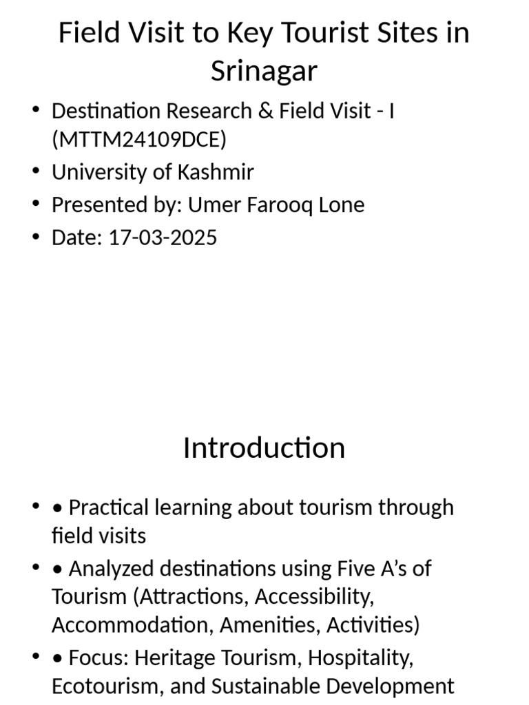 Srinagar Tourism Field Visit Insights | PDF | Tourism