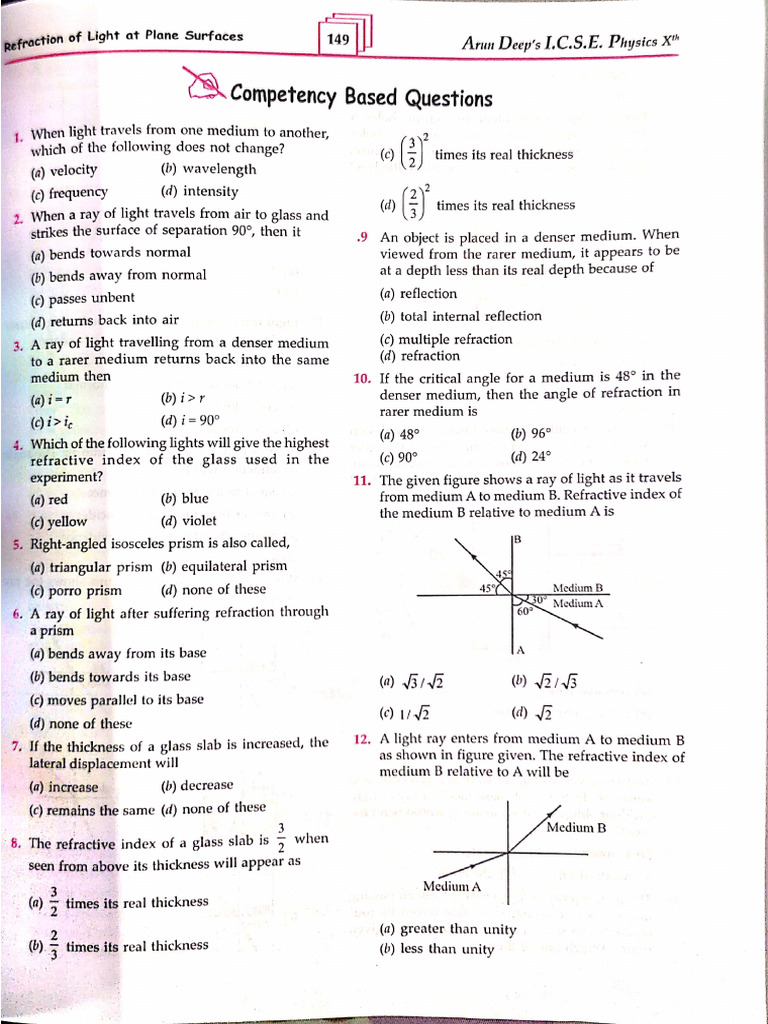 10th Phy Chap 4 Refrac.. Competency Based Questions | PDF