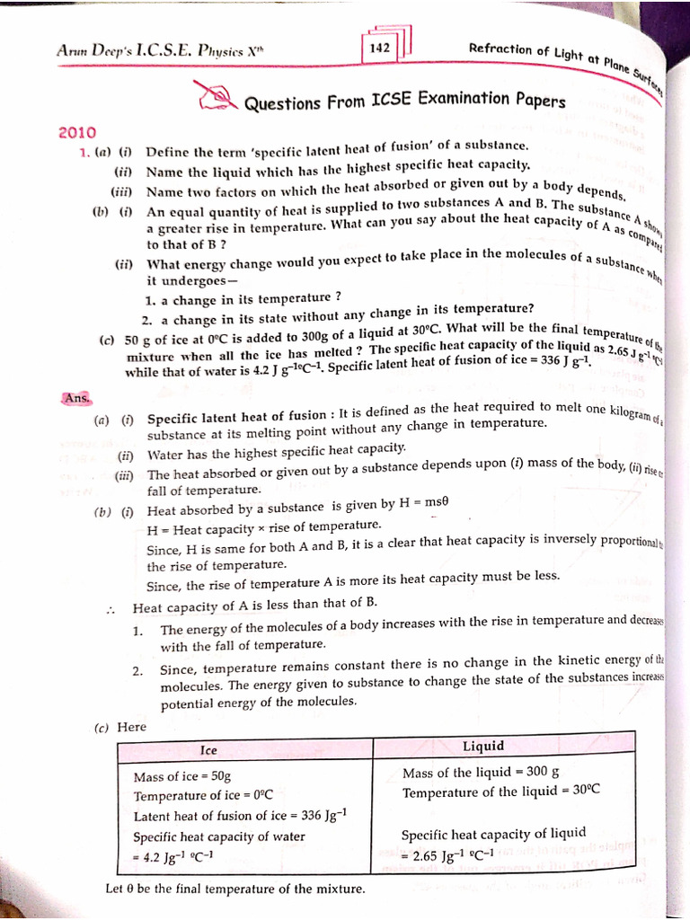 10th Phy Chap 4 Refrac.. Icse Exam Solved Questions | PDF