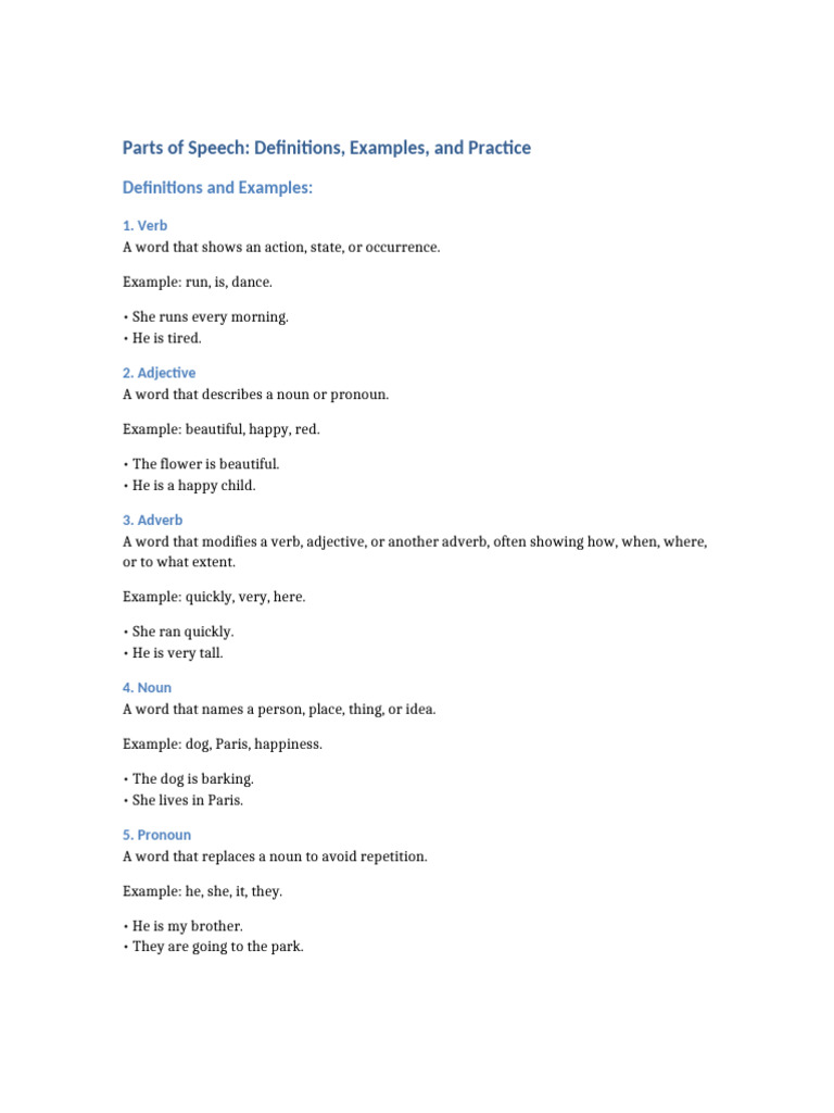 Parts of Speech Practice | PDF