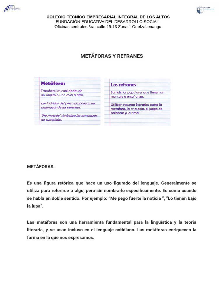 Metáforas y Refranes: Herramientas Lingüísticas | PDF