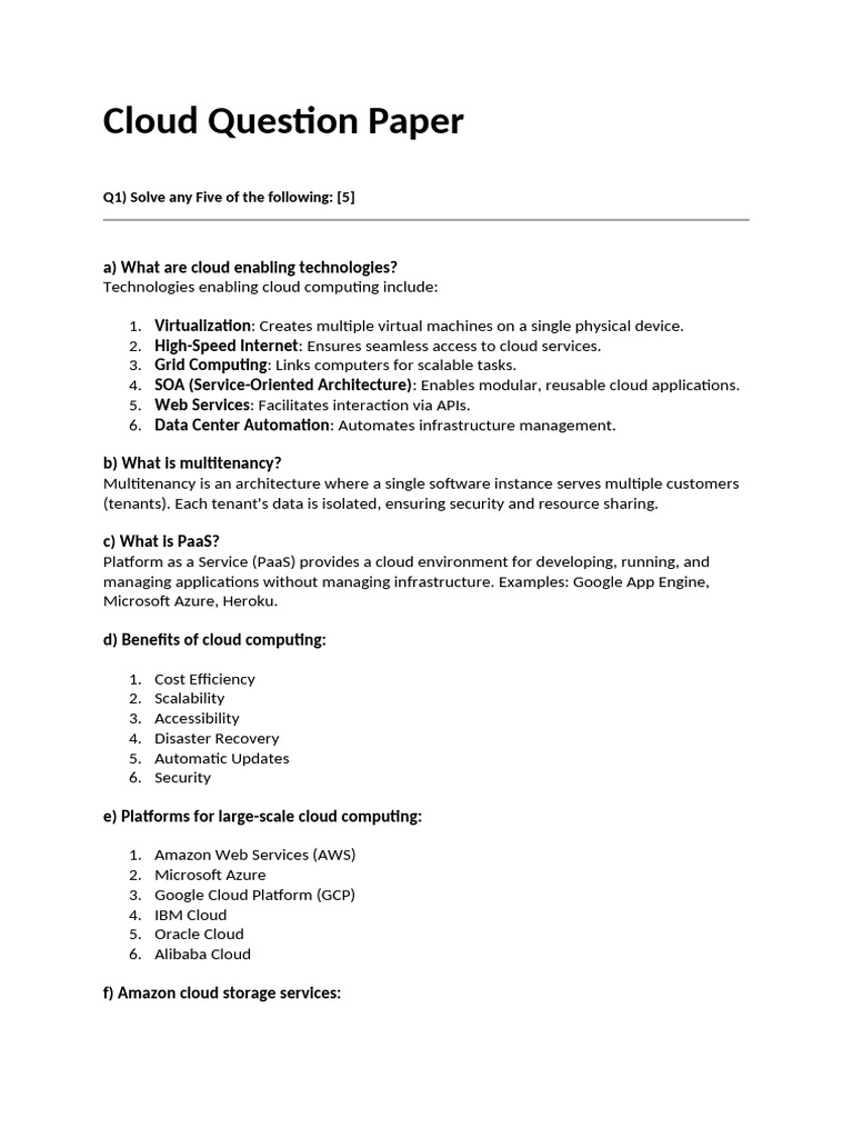 Cloud Question Paper Previous y | PDF | Virtualization | Cloud Computing