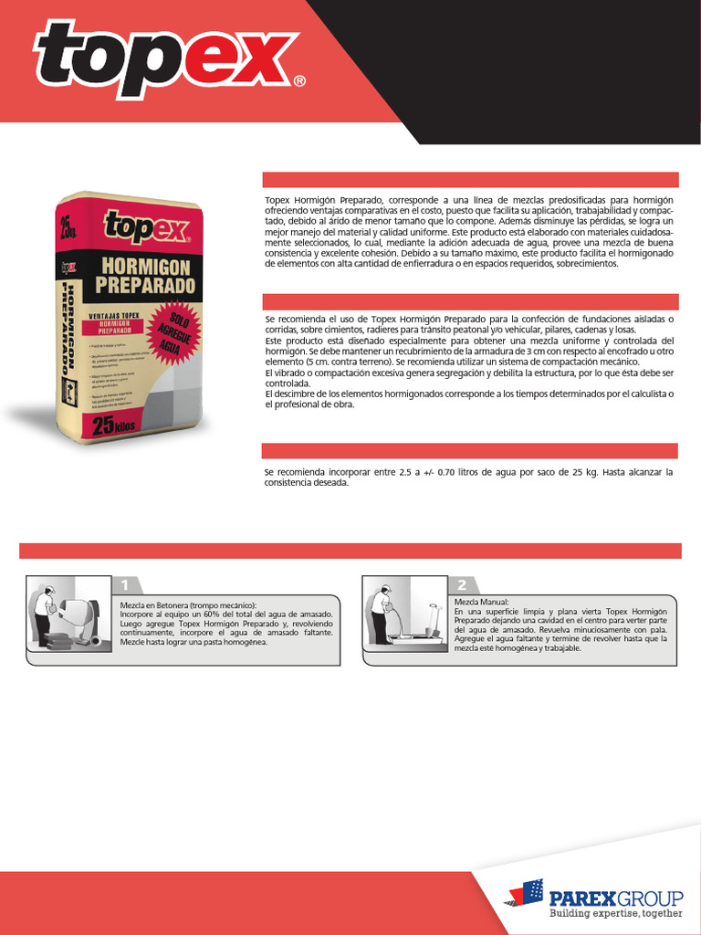 Hormigón Preparado Topex: Ficha Técnica | PDF | Hormigón | Ingeniero civil