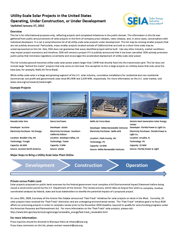 Utility-Scale Solar Project List | PDF | California | Solar Energy