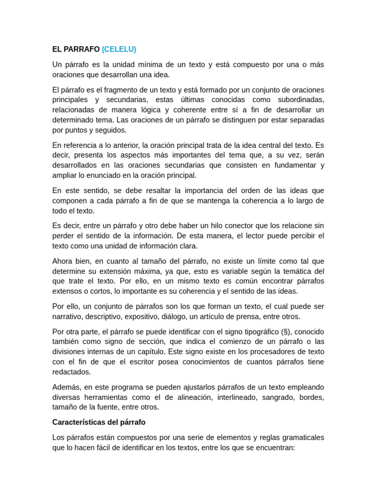Tipos y características del párrafo | PDF | Párrafo | Oración (Lingüística)