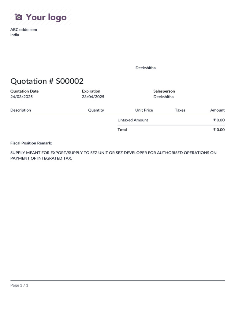 Quotation S00002 for Export Supply | PDF