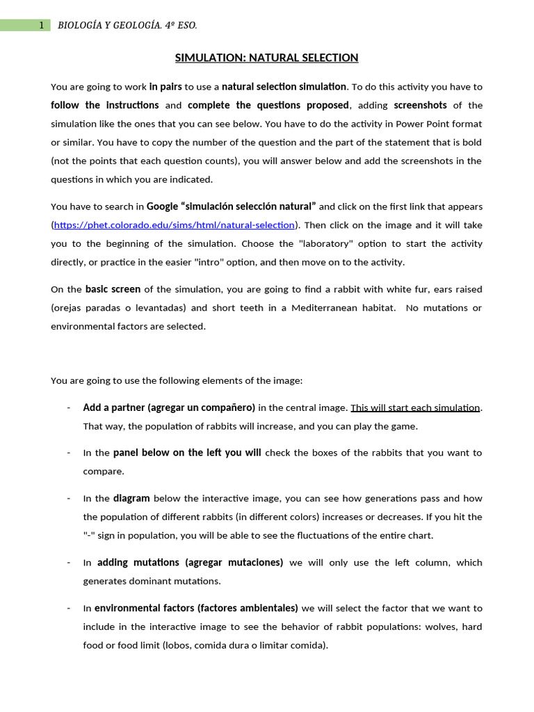 Act U5. Simulation. Natural Selection | PDF | Mutation