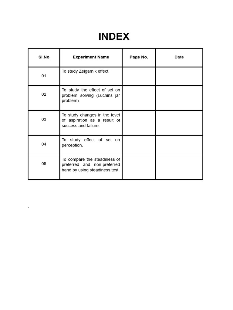 Experiment Index | PDF
