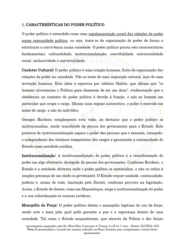 Características do Poder Político | PDF | Separação de Poderes ...