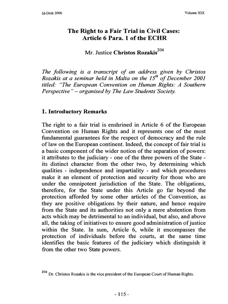 Fair Trial Rights in Civil Cases ECHR | PDF | Right To A Fair Trial ...