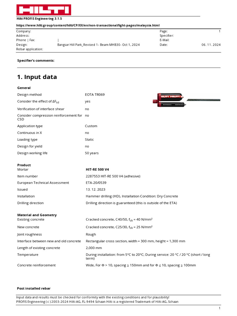 Hilti PROFIS Engineering Beam Design | PDF | Concrete | Building Materials