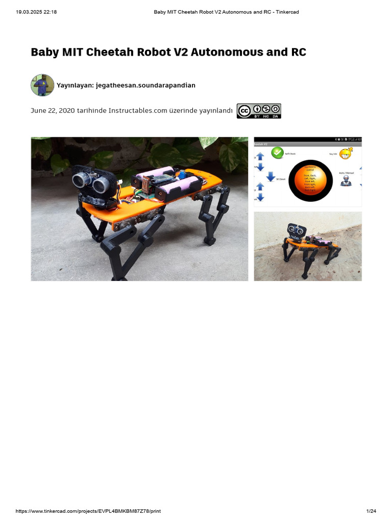 Baby MIT Cheetah Robot V2 Autonomous and RC - Tinkercad | PDF | Printed ...