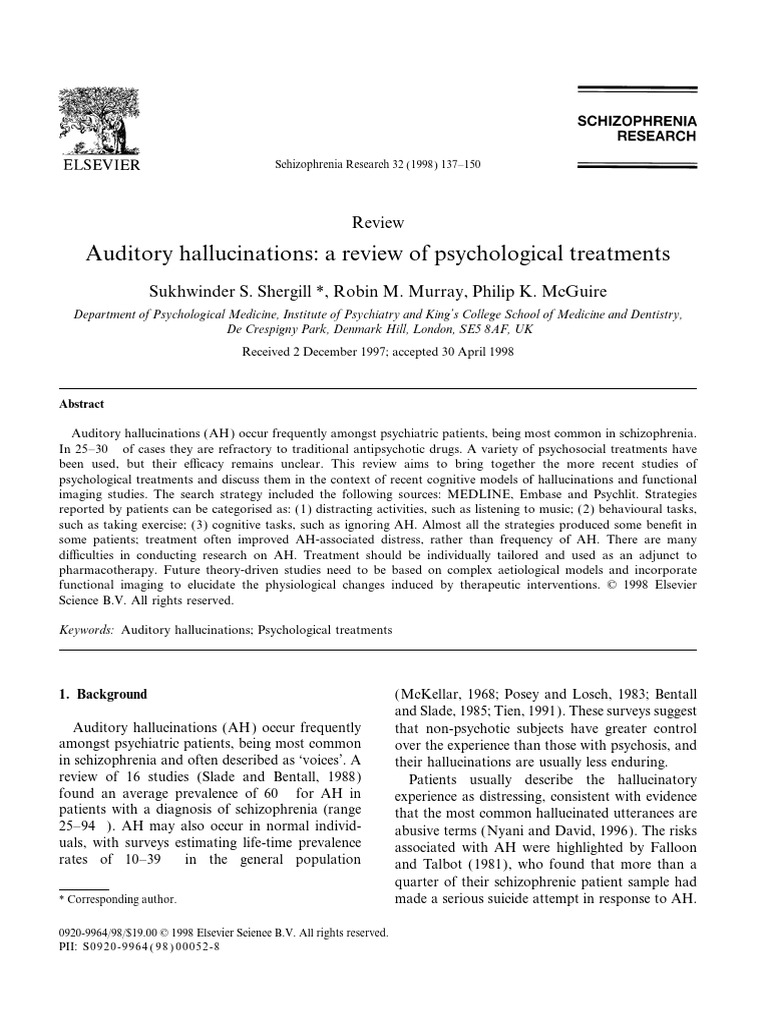 Psychological Treatments for Auditory Hallucinations | PDF ...