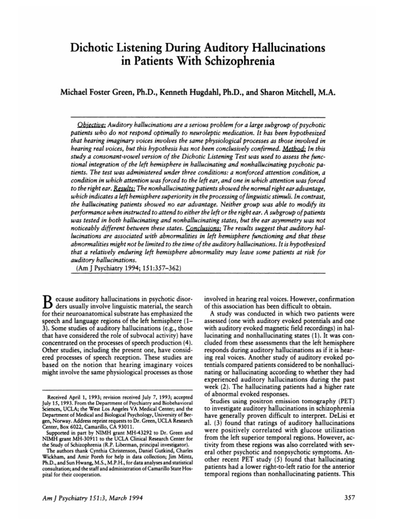 Dichotic Listening During Auditory Hallucinations in Patients With ...