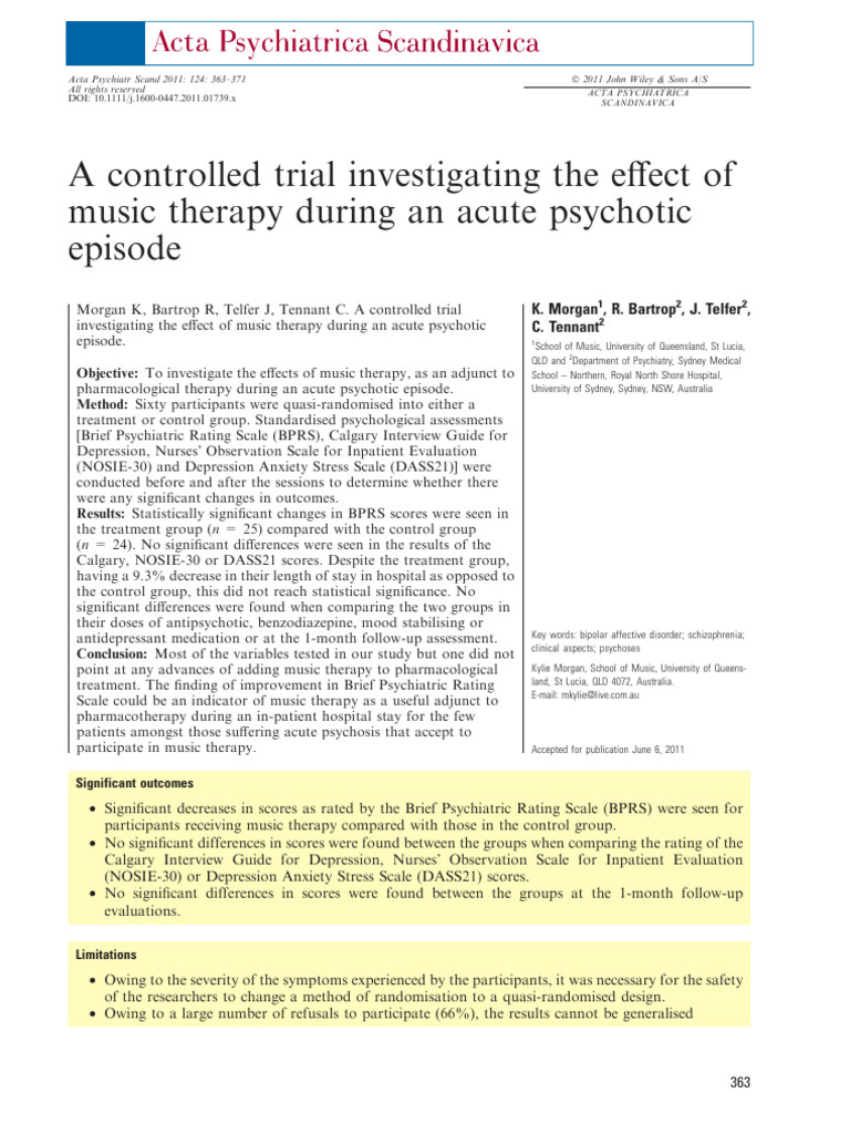 A Controlled Trial Investigating The Effect of Music Therapy During An ...