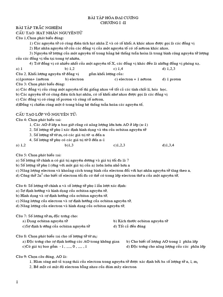 BT Hóa ĐC - Chuong 1 | PDF