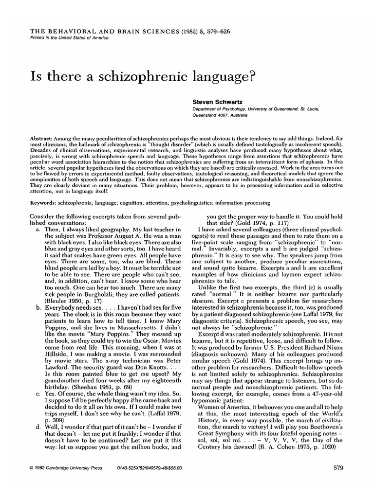 Is There A Schizophrenic Language? | PDF | Schizophrenia | Diagnostic And Statistical Manual Of ...
