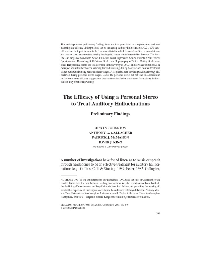 The Efficacy of Using A Personal Stereo To Treat Auditory ...
