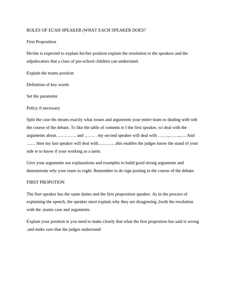First Speaker's Role in Debate | PDF