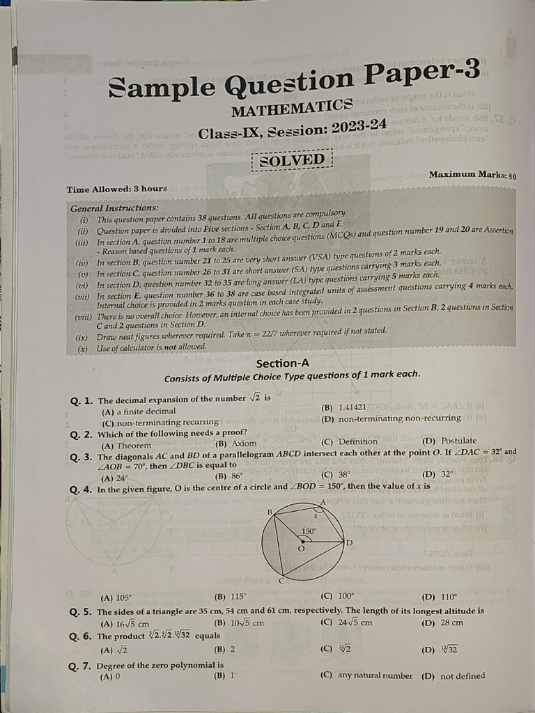9th sample paper maths (1) | PDF