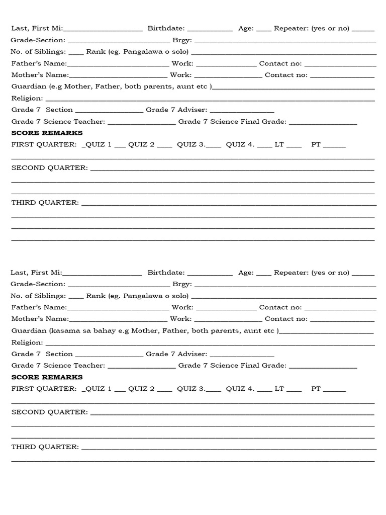 Student Profile 1 Page Is Good For 2 Students | PDF | Human Development ...